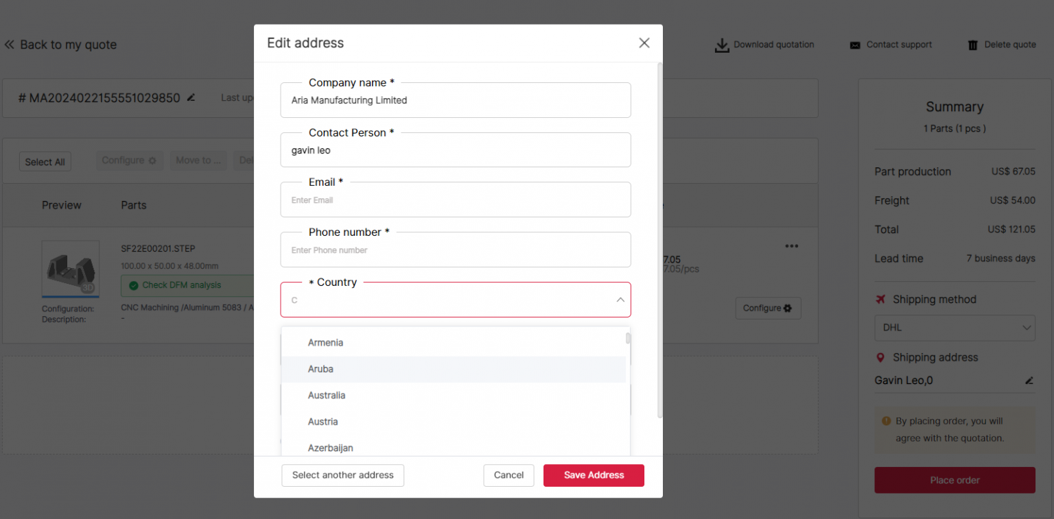 How to Use Aria Manufacturing Limited Instant Quoting Engine?