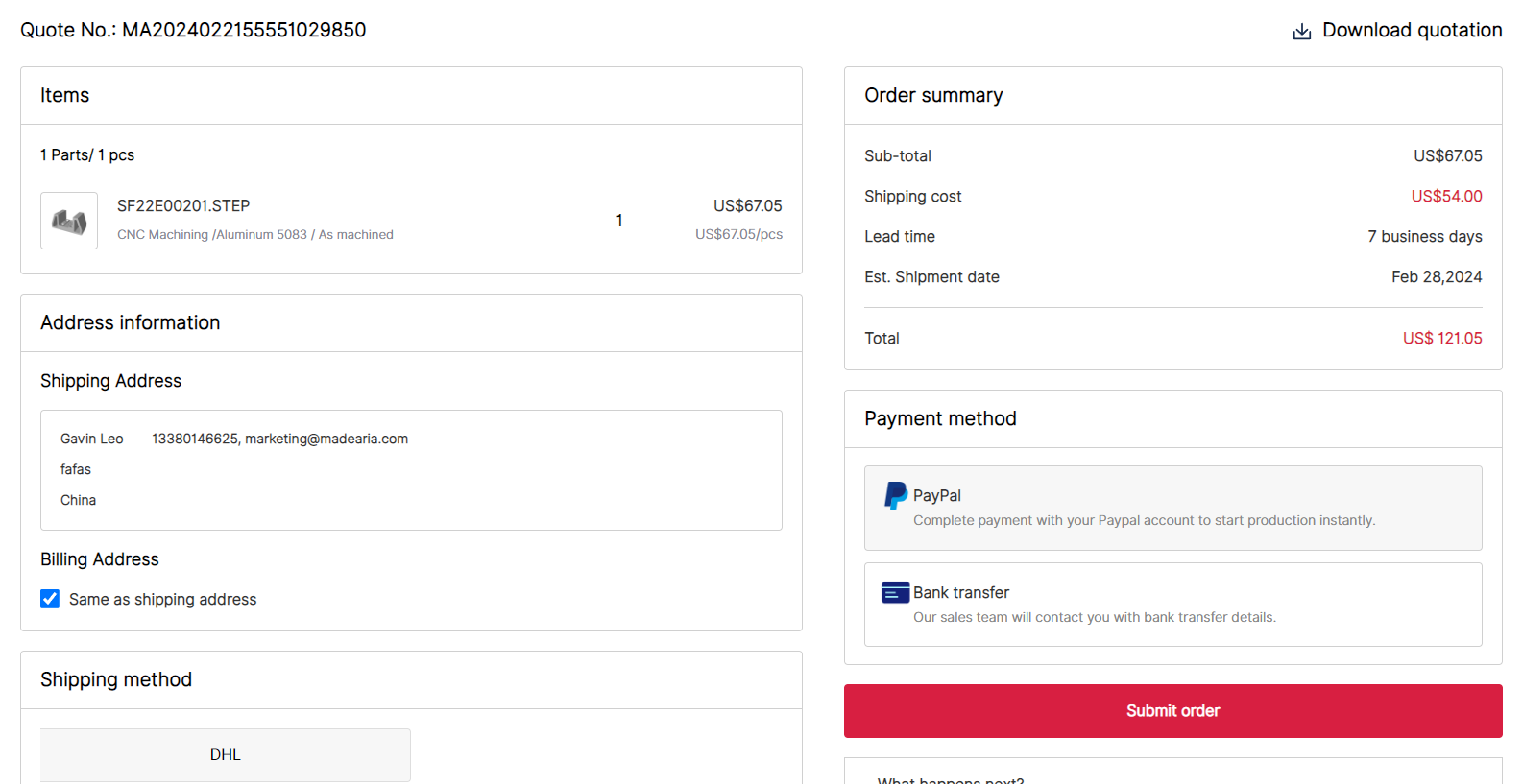 How to Use Aria Manufacturing Limited Instant Quoting Engine?